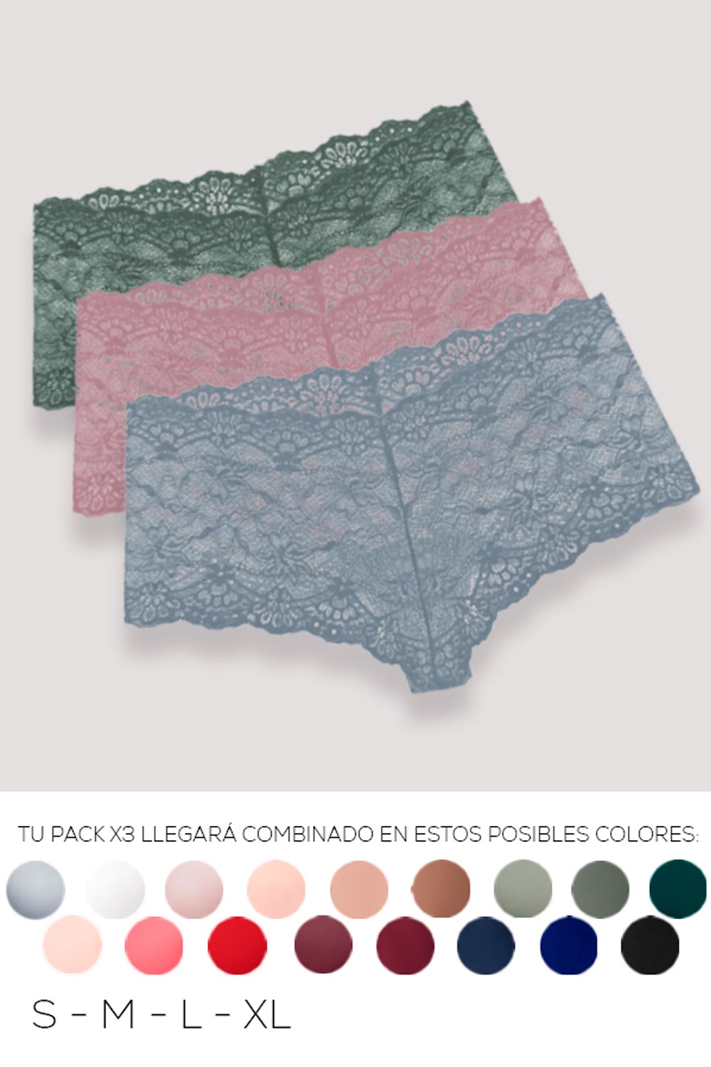 CACHETEROS MUJER EN ENCAJE X3 SURTIDOS