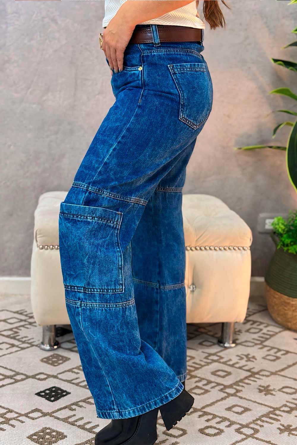 JEAN MUJER SILUETA AMPLIA TIPO CARGO