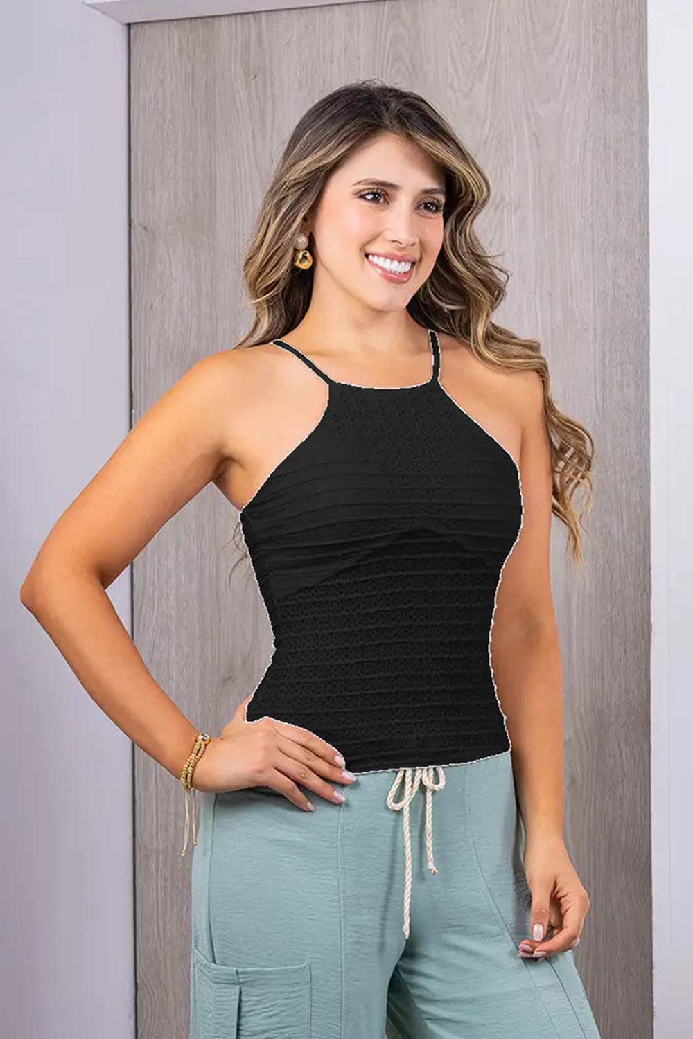 BLUSA MUJER TIRAS CON TEXTURAS